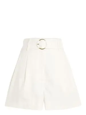 Veronica Beard Piper Belted Linen-blend Twill Shorts - Off-white