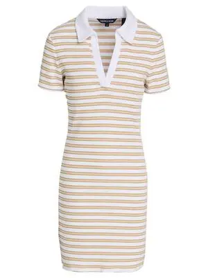 Veronica Beard Metallic Striped Ribbed Cotton Blend Jersey Mini Dress - White