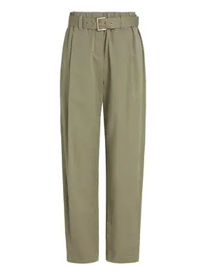 Brunello Cucinelli Belted Stretch-cotton Twill Tapered Pants - Army Green