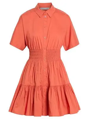 Veronica Beard Greta Shirred Cotton-blend Poplin Mini Shirt Dress - Peach