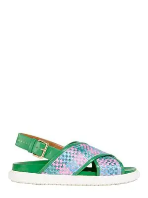 Marni Fussbett Faux Raffia And Leather Slingback Sandals Green