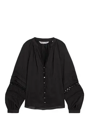 Veronica Beard Ailani Lace-trimmed Ramie Voile Blouse - Black