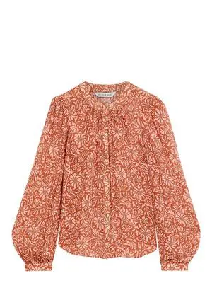 Veronica Beard Ashlynn Floral-print Silk-georgette Blouse - Brick