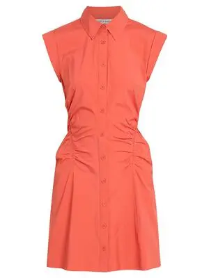Veronica Beard Tallulah Ruched Mini Shirt Dress - Orange