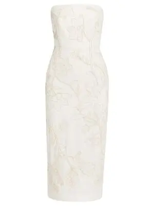 Veronica Beard Netia Strapless Embroidered Midi Dress - Ecru