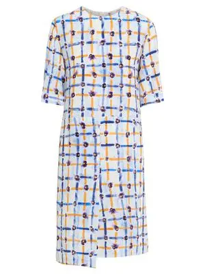 Marni Pleated Printed Silk Crepe De Chine Dress - Sky Blue