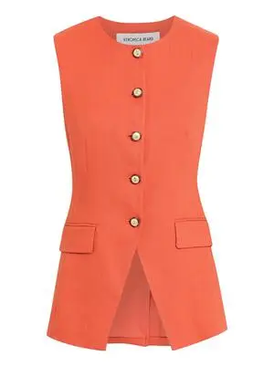 Veronica Beard Lois Linen-blend Twill Vest - Orange