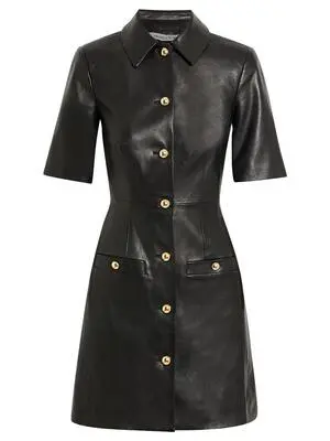 Veronica Beard Paige Leather Mini Shirt Dress - Black