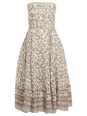 Veronica Beard Lana Strapless Floral-print Ramie Midi Dress - White