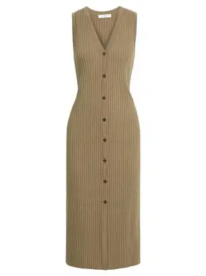 Vince Ribbed-knit Midi Dress - Army Green