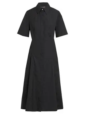 Vince Pleated Cotton-poplin Midi Shirt Dress - Black