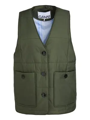 GANNI Quilted Ripstop Vest - Army Green