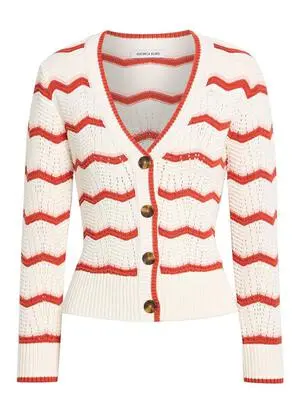 Veronica Beard Ansonia Striped Pointelle-knit Cotton-blend Cardigan - Off-white