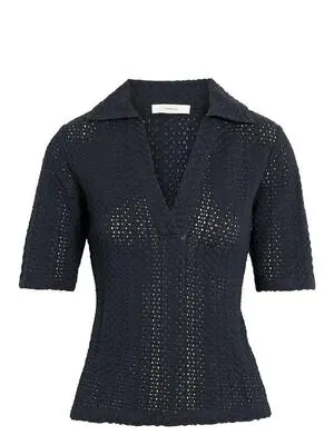 Vince Crocheted Cotton Polo Shirt - Midnight Blue