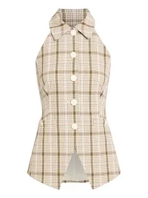 Veronica Beard Orlinda Checked Cotton-blend Seersucker Vest - Beige