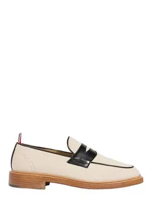 Thom Browne Leather-trimmed Canvas Penny Loafers - Ecru