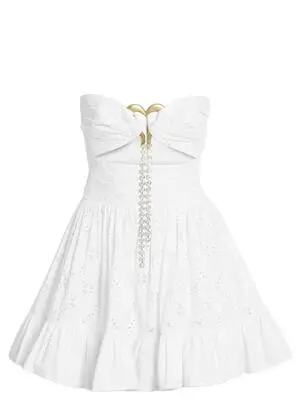 AREA Strapless Broderie Anglaise Mini Dress - White
