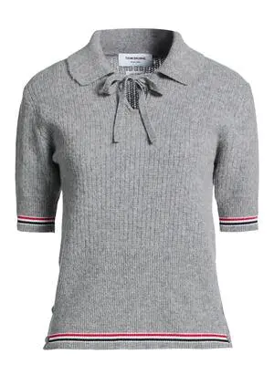 Thom Browne Striped Ribbed Wool-blend Polo Sweater - Gray