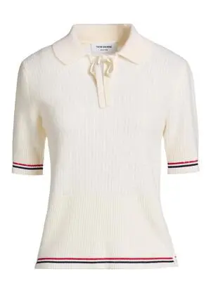 Thom Browne Striped Ribbed Wool-blend Polo Sweater - Ivory