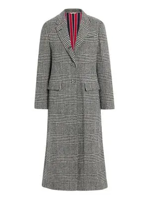 Thom Browne Prince Of Wales Checked Wool-tweed Coat - Black