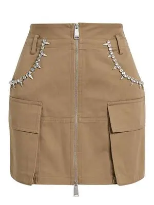 AREA Crystal-Embellished Cotton-Twill Mini Skirt