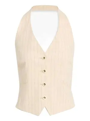 Veronica Beard Arabella Metallic Pinstriped Vest - Beige