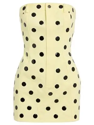 AREA Strapless Polka Dot Denim Mini Dress - Yellow