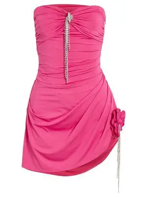 AREA Strapless Embellished Stretch-jersey Mini Dress - Fuchsia