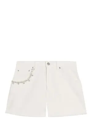 AREA Crystal-embellished Denim Shorts - White