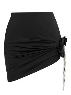 AREA Asymmetric Crystal-embellished Mini Skirt - Black