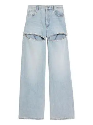 AREA Cutout Crystal-embellished Wide-leg Jeans - Light Denim