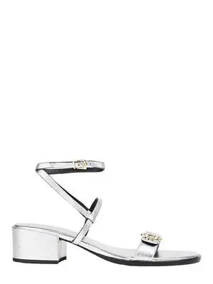 Maje Metallic Leather Sandals - Silver