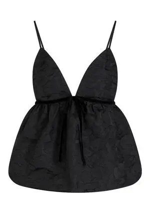 GANNI Floral-jacquard Top With Bow Detail - Black