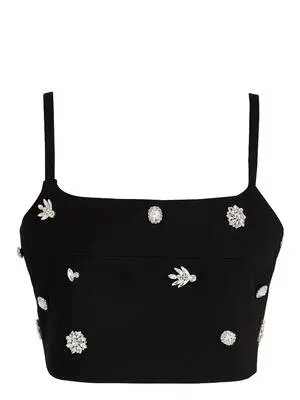 Maje Cropped Crystal-embellished Twill Top - Black