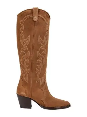 Maje Suede Cowboy Boots - Light Brown
