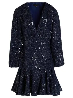 Maje Sequined Metallic Tweed Mini Dress - Navy