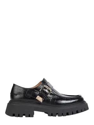 Maje Buckled Croc-effect Leather Loafers - Black
