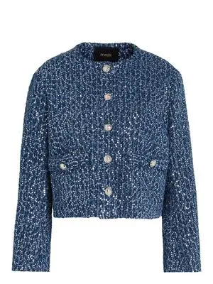 Maje Sequined Denim Jacket - Dark Denim