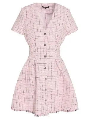 Maje Checked Metallic Tweed Mini Shirt Dress - Baby Pink