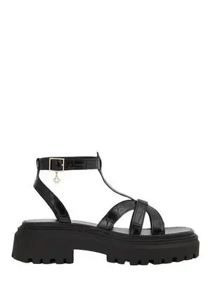 Maje Embellished Croc-effect Leather Sandals - Black