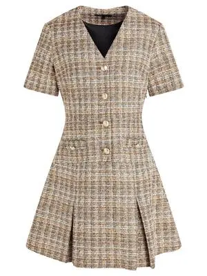 Maje Pleated Tweed Mini Dress - Light Brown
