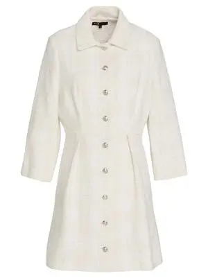 Maje Metallic Tweed Mini Shirt Dress - Ivory