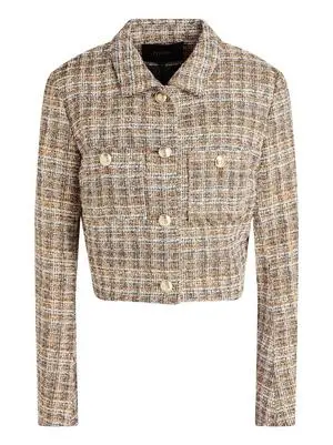 Maje Metallic Tweed Cropped Jacket - Light Brown