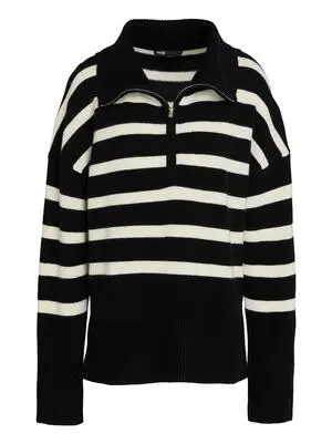 Maje Striped Cashmere-blend Half-zip Sweater - Black