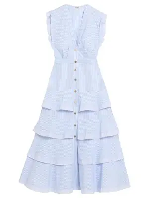 Sandro Tiered Striped Cotton Midi Dress - Light Blue