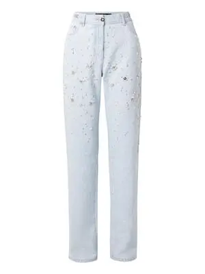 Versace Embellished High-rise Straight-leg Jeans - Light Denim