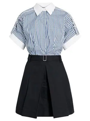 3.1 Phillip Lim Oxford Paneled Striped Mini Shirt Dress - Blue