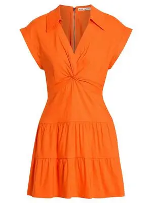 Alice + Olivia Mila Twisted Linen-blend Mini Shirt Dress - Orange