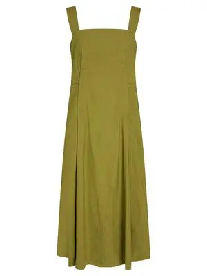 Vince Pleated Linen-blend Midi Dress - Leaf Green