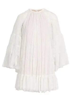 Alice + Olivia Delia Ruffled Corded Lace Mini Dress - Off-white